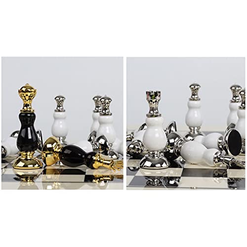 15.7" Luxurious Chess Set Wooden Chessboard Set Zinc Alloy Pieces with Drawer Portable Chess Board Game Sets for Adults Gift