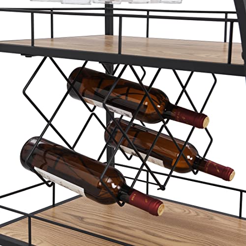 3-Tier Industrial Mobile Bar Cart Serving Wine Cart with Wheels, Rolling Storage Cart Kitchen Island Cart for Kitchen Dining Room, Metal Frame & MDF Material, Black