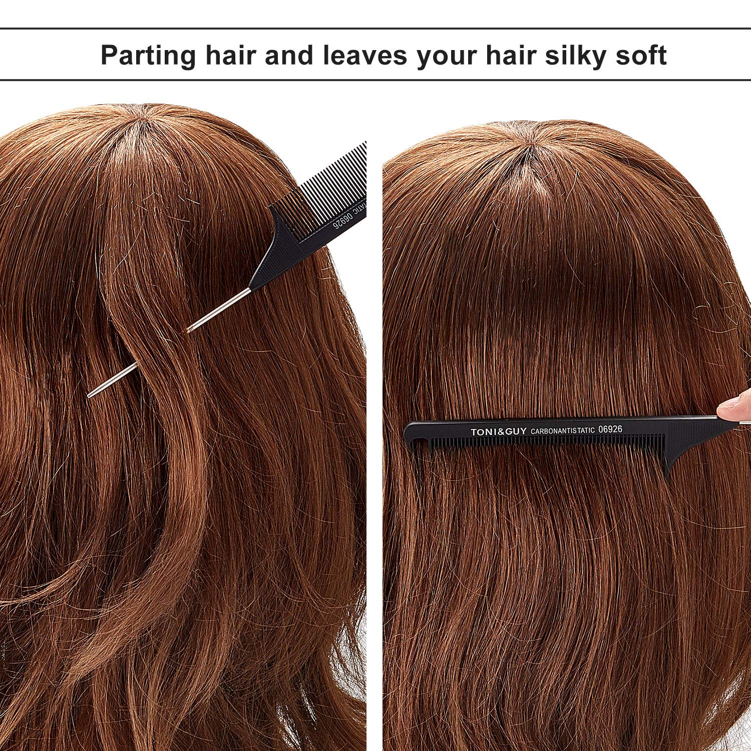 12 Pieces Hair Parting Comb Pin Tail Combs Fine-tooth Comb Rat Tail Combs Carbon Fiber and Stainless Steel Pintail Comb for Braids Hair Styling Beauty Tools (Black)