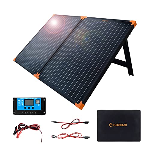 200W Solar Panel Charger with 20A PWM Charger Controller, SAE 8mm DC 5521 Anderson Output IP65 Waterproof Foldable Suitcase with Kickstand Power Emergency for Battery Generator Power Station