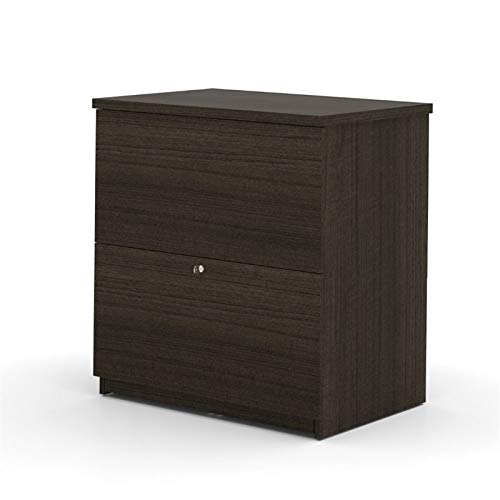 Bestar Ridgeley Executive Computer Desk with Hutch, a lateral File Cabinet, and a Bookcase, Dark Chocolate