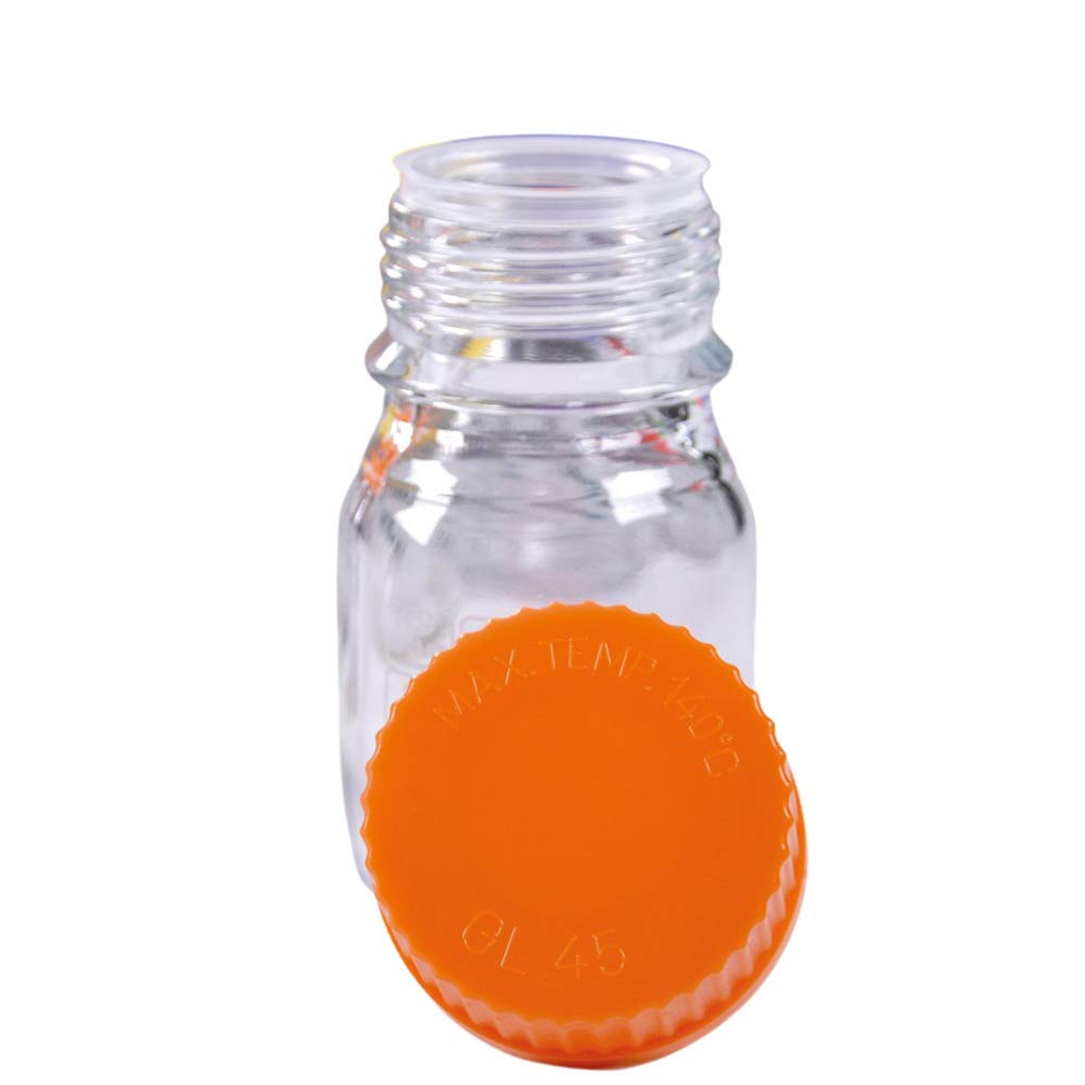 ISOLAB USA β Round Media Storage Bottle, 100ml, with COLOR CODED Screw GL 45 Cap, Borosilicate 3.3 Glass, Pack of 10