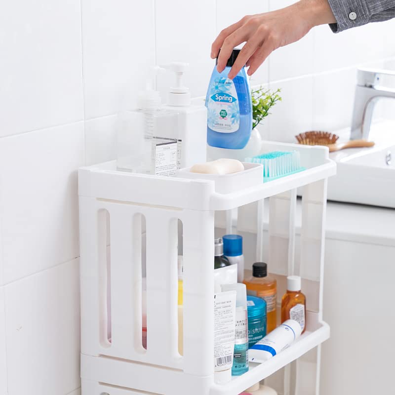 3-Tier Rolling Storage Shelf Plastic Dishwashing Detergent Organizer Serving Mobile Utility Easy Assembly Durable StableCart with Wheels, for Office, Bathroom, Kitchen, Bedroom (White)