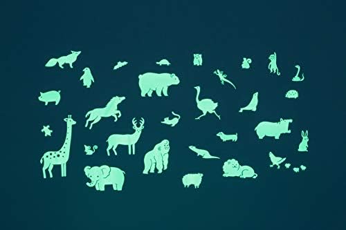 GLOPLAY Animal Series(29 pcs/Pack), Glow in The Dark Educational Wall Stickers, The Eco-Friendly and Brightest Wall Stickers for Ceiling, Bathtime, Bedroom, Party, Decor