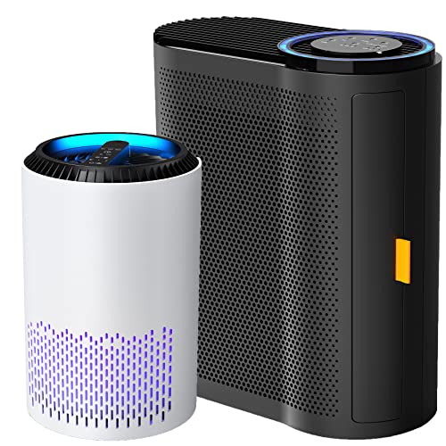 AROEVE Air Purifiers(MK01-White) with Sleep Mode Speed Control and Air Purifiers(MK04-Black) with Air Quality Sensors Combo for Dust, Pet Dander, Smoke, Pollen for Bedroom and Office
