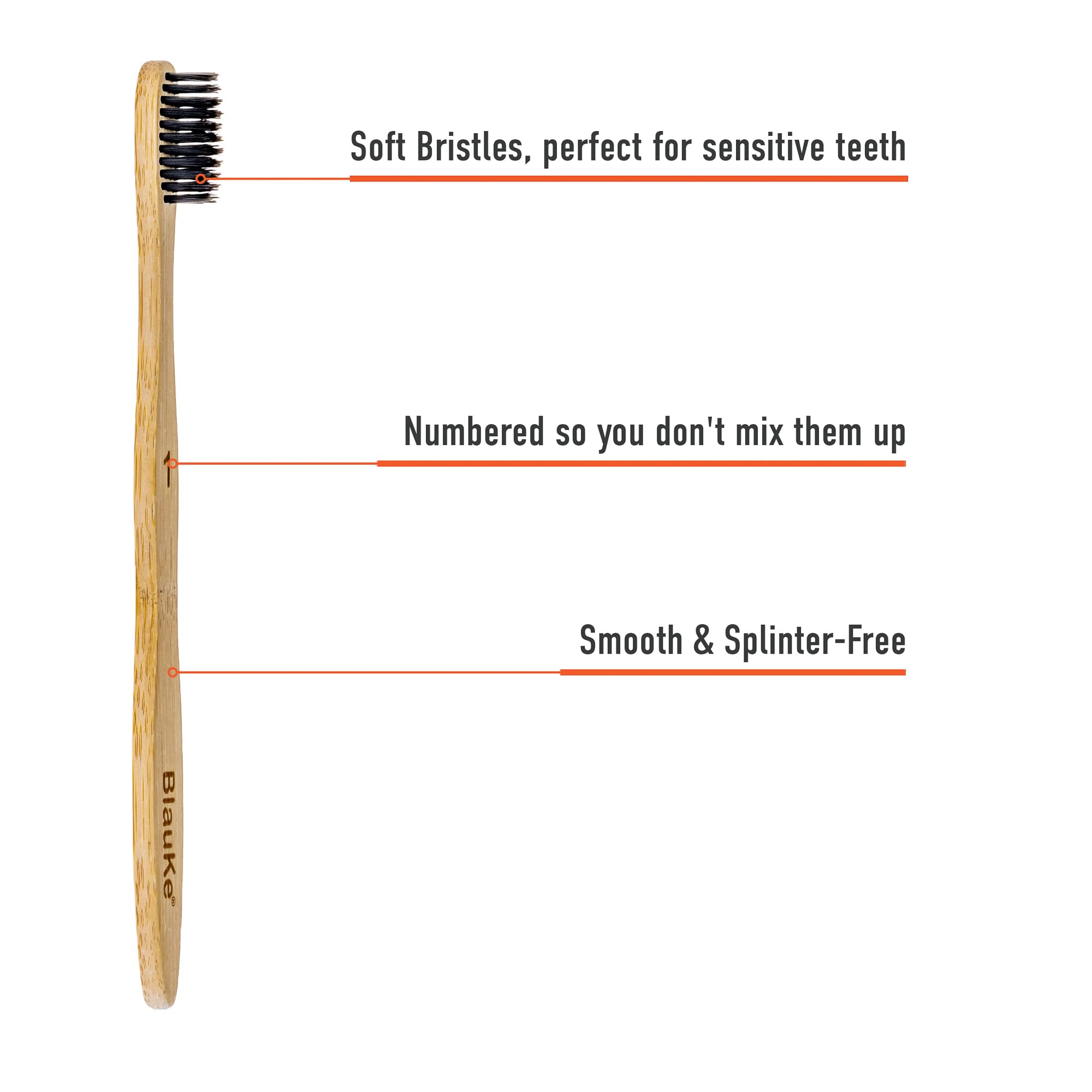 BlauKe Bamboo Toothbrushes Soft Bristles 4-Pack – Biodegradable, Sustainable, Natural, Eco-Friendly – Black Charcoal Wooden Toothbrushes