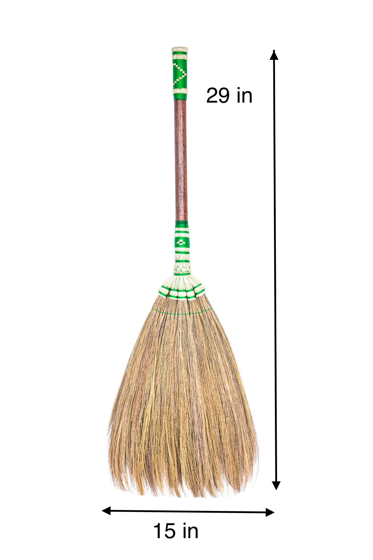 SN SKENNOVA - 28-29 inch Tall of Asian Straw Broom Thai Natural Grass Broom Whisk Broom Solid Wood Handle