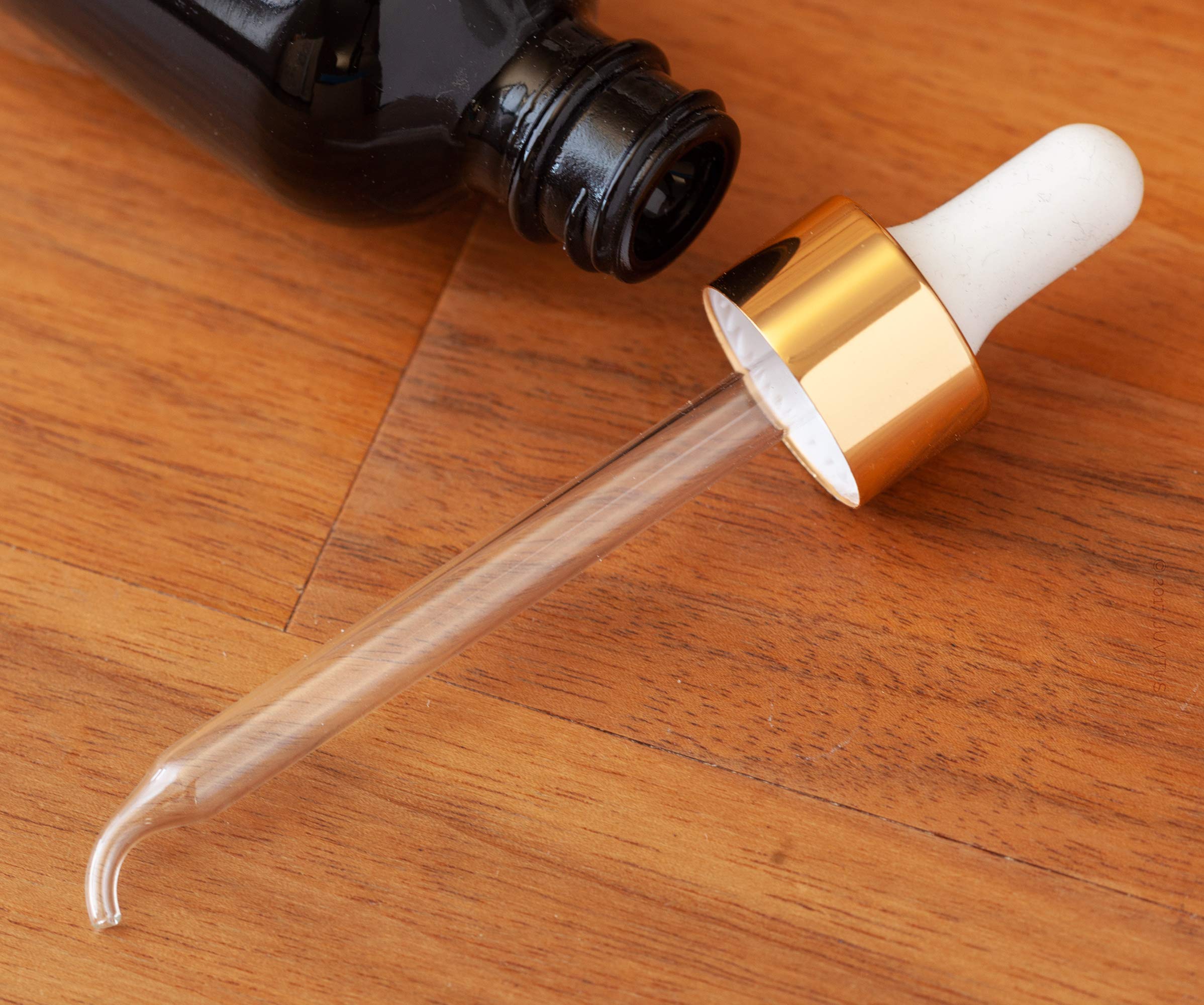JUVITUS 2 oz Black Glass Luxury Boston Round Bottle with Gold Dropper (12 Pack) + Funnel