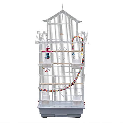 39" Bird Cage Pet Supplies Metal Cage with Open Play Top with Three Additional Toys White
