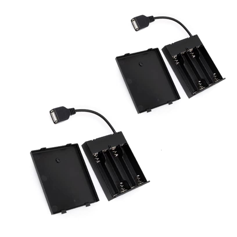 2 Pack USB Female Socket 4AA Battery Box Black with ON-Off Switch,USB Battery Holder Output 6V Battery Case Box Holder with USB Connector…