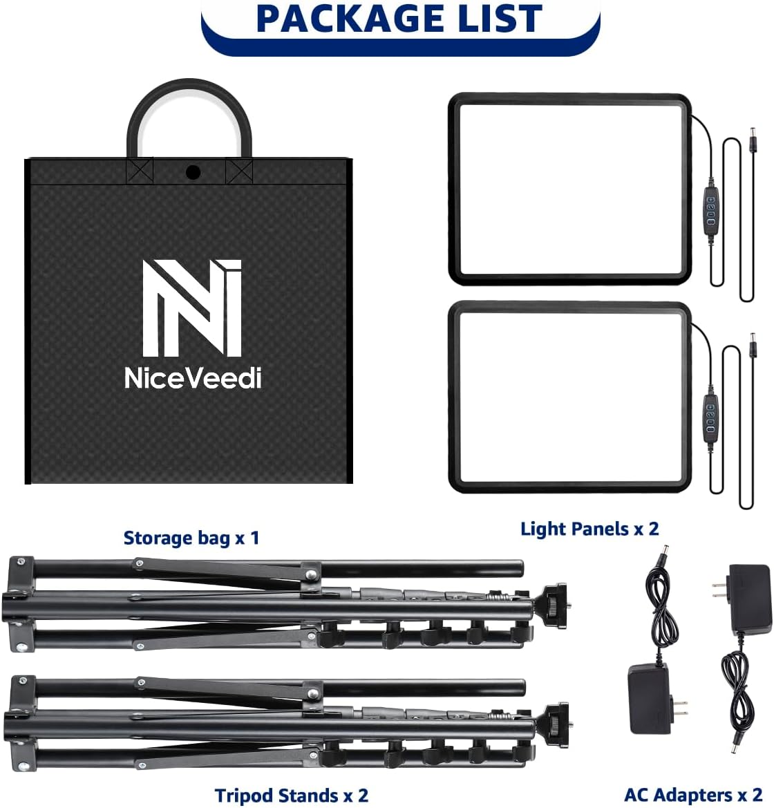 2-Pack Photography Lighting Kit, NiceVeedi 22W LED Video Light Kit, 2900-7000K Dimmable Studio Light with Tripod Stand, 73" Stream Light for Video Recording