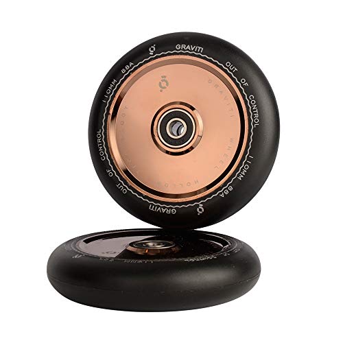 Graviti Pro Scooter Wheel 1 Pair 110mm Hollow Wheels with Abec 9 Bearings for MGP/Razor/Lucky/Envy/Vokul Scooter (2pcs) (Black PU Chrome Brown Core)