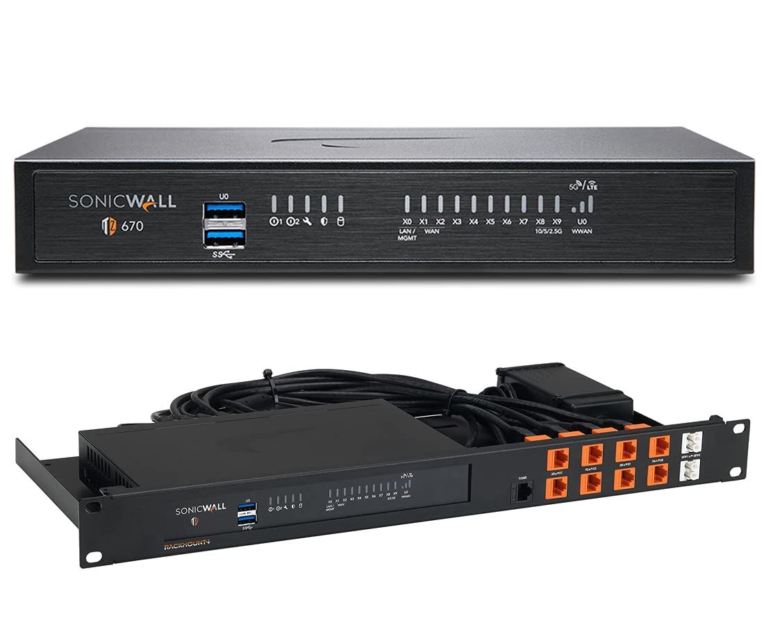 SonicWall TZ670 Network Security Appliance (02-SSC-2837) Bundled with a Rackmount.IT RM-SW-T9 - Rackmount Kit for SonicWall TZ570 and SonicWall TZ670