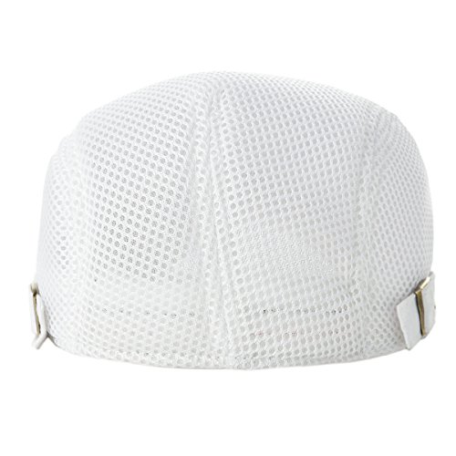 2 Pack Men's Mesh Cap Breathable Summer Newsboy Hat Adjustable Duckbill Ivy Gatsby Cabbie Driving Hat (Black/White)