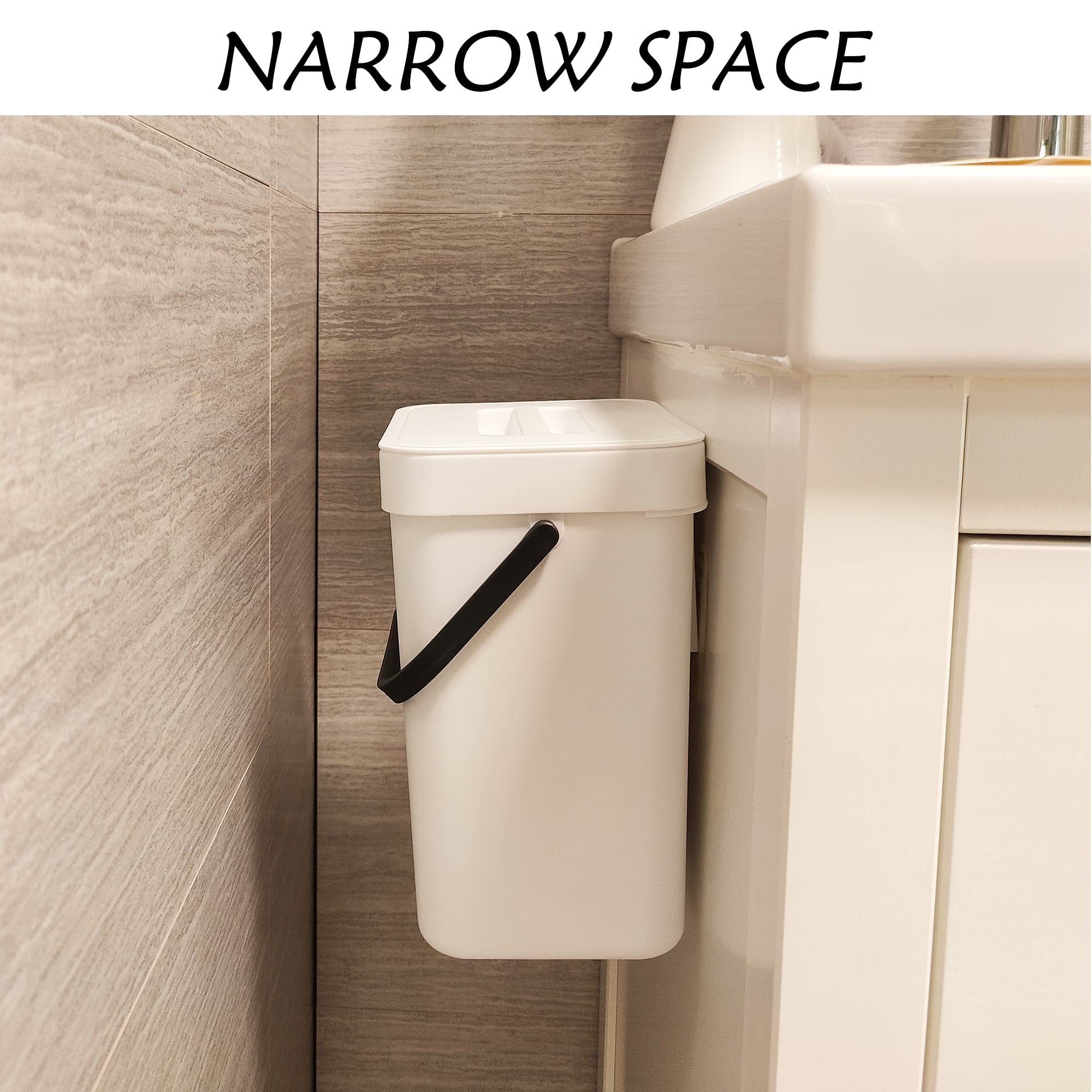 stonespace Hanging Small Trash Can with Lid Under Sink for Kitchen,1.3 Gallon/ 5L Mountable Compost Pail,Kitchen Compost Bin for Countertop, White