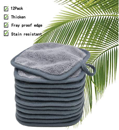 BloomSesame Makeup Remover Cloths for Face, Eye, Lips - Reusable Makeup Remover Pads Soft Microfiber Facial Cleansing Cloths 5 x 5inch 12 Pack (Gray)
