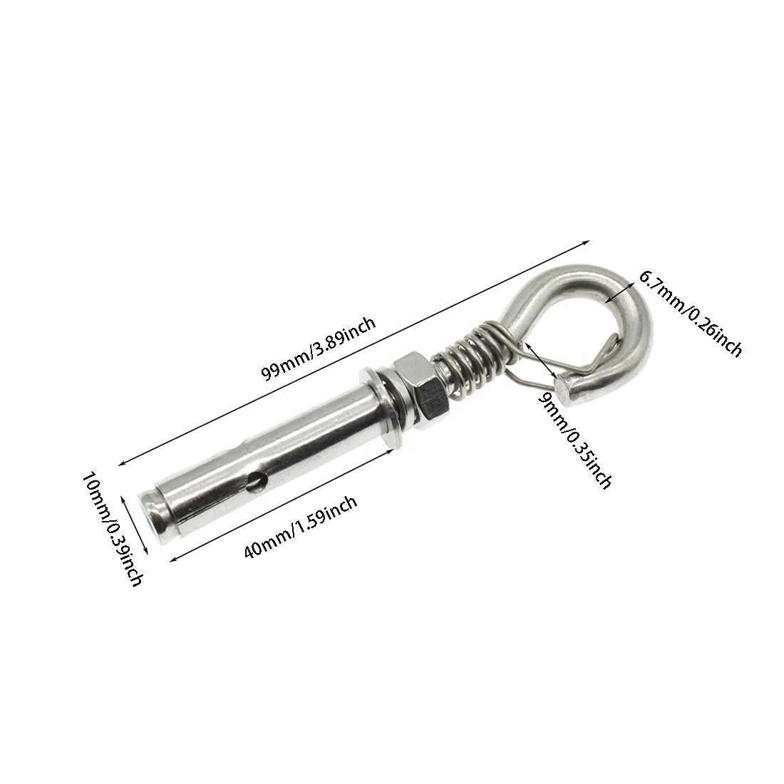 HAJXZH 2Pcs Expansion Hook M8 Open Heavy Duty Expansion Screw Hook Anchor Bolt Cup Concrete Brick Hook 304 Stainless Steel (with Spring Buckle)