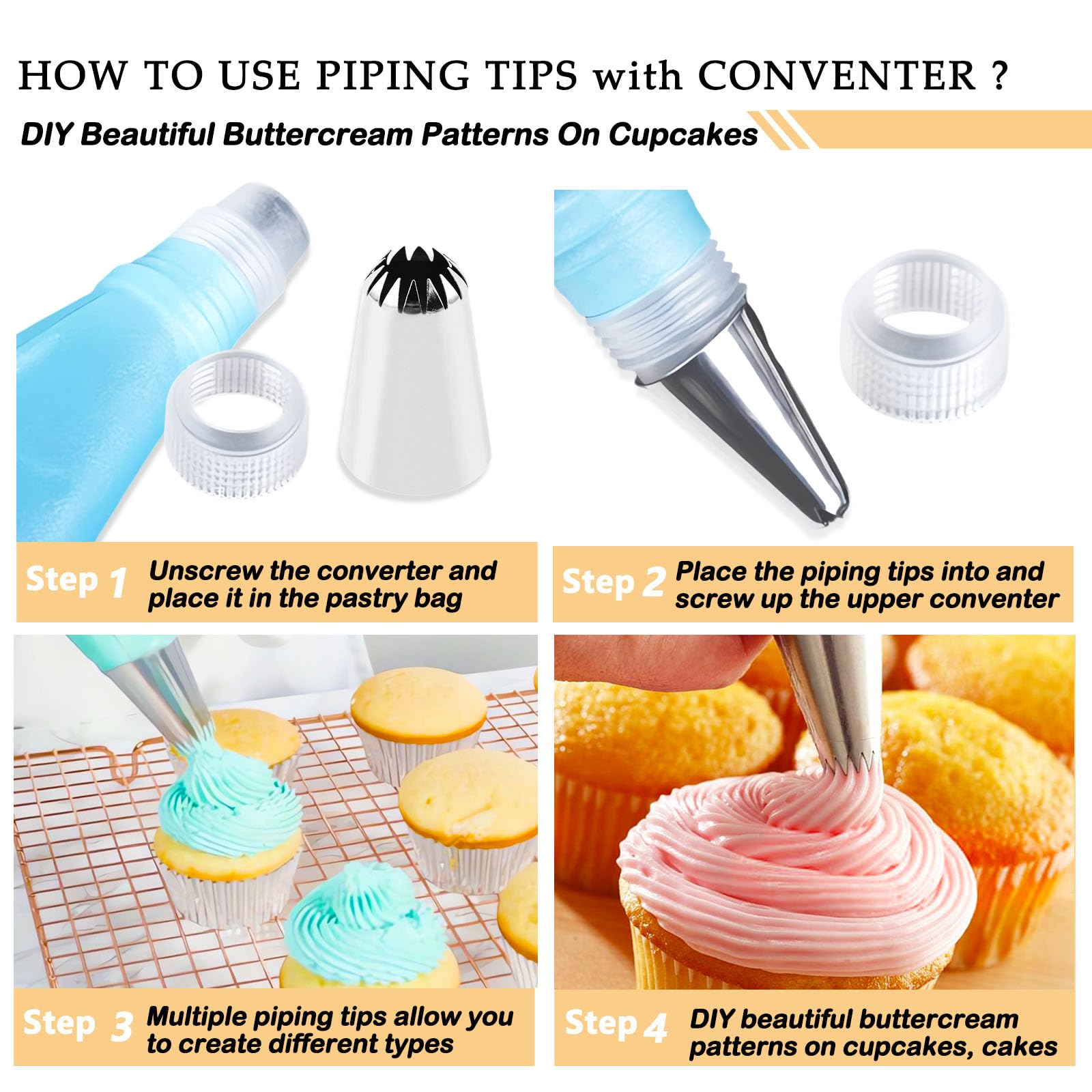 12PCS Large Piping Tips Set, Stainless Steel frosting tips with Reusable Pastry Bag, Cake Decorating Tips Set for DIY Pastry Dough, Cookie, Cupcake, Cake