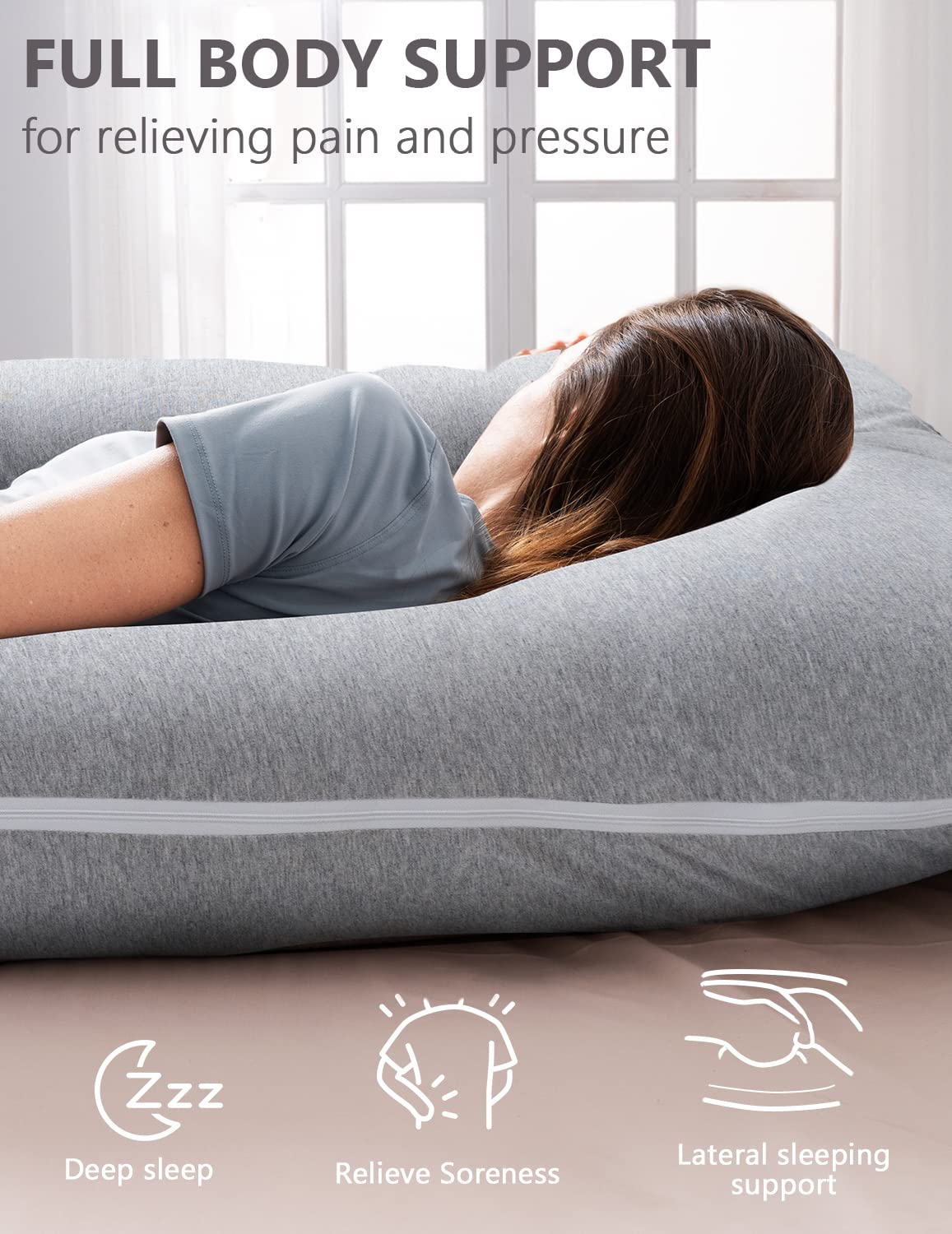 AngQi Pregnancy Pillows Cooling for Sleeping - Maternity Body Pillow for Pregnant Women - with Cool Jersey Cover