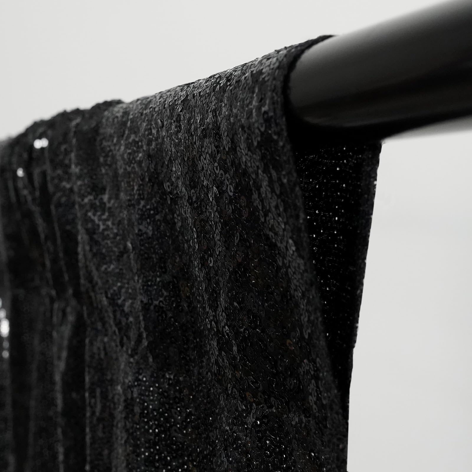 Poise3EHome 8Ft x 8Ft Black Sequin Backdrop, Glitter Thick Satin Background Drapes, Sparkly Opaque Photography Curtain, Sequence Xmas Thanksgiving Backdrop for Wedding Party Holiday Festival Decor