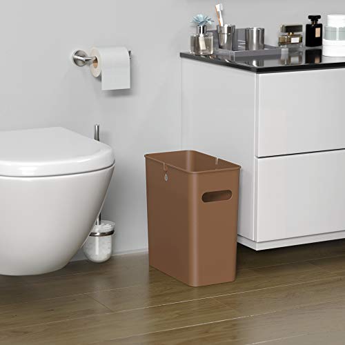 iTouchless SlimGiant 4.2 Gallon Slim Garbage Bin with Handles, 16 Liter Plastic Small Trash Can Hanging Wastebasket Magazine/File Folder Storage Container Home, Office, Bathroom, Kitchen, Toffee Brown