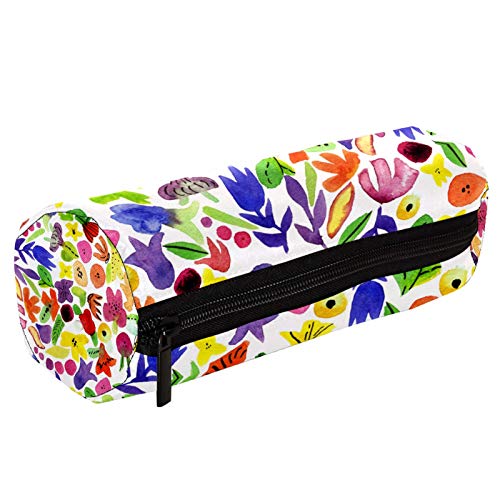Watercolor Flowers Painting Pattern Pencil Bag Pen Case Stationary Case Pencil Pouch Desk Organizer Makeup Cosmetic Bag for School Office