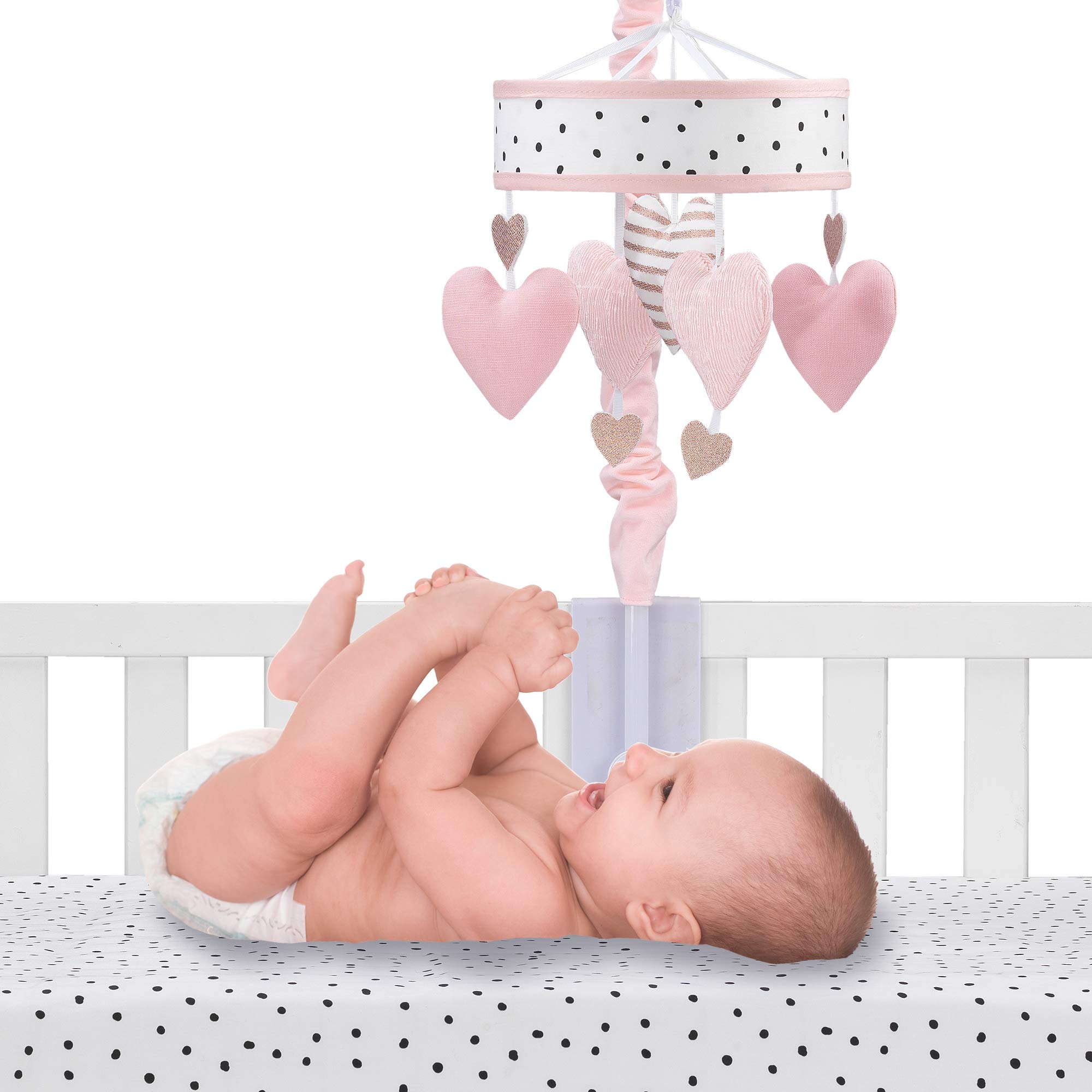 Lambs & Ivy Signature Heart to Heart Pink/White Musical Baby Crib Mobile