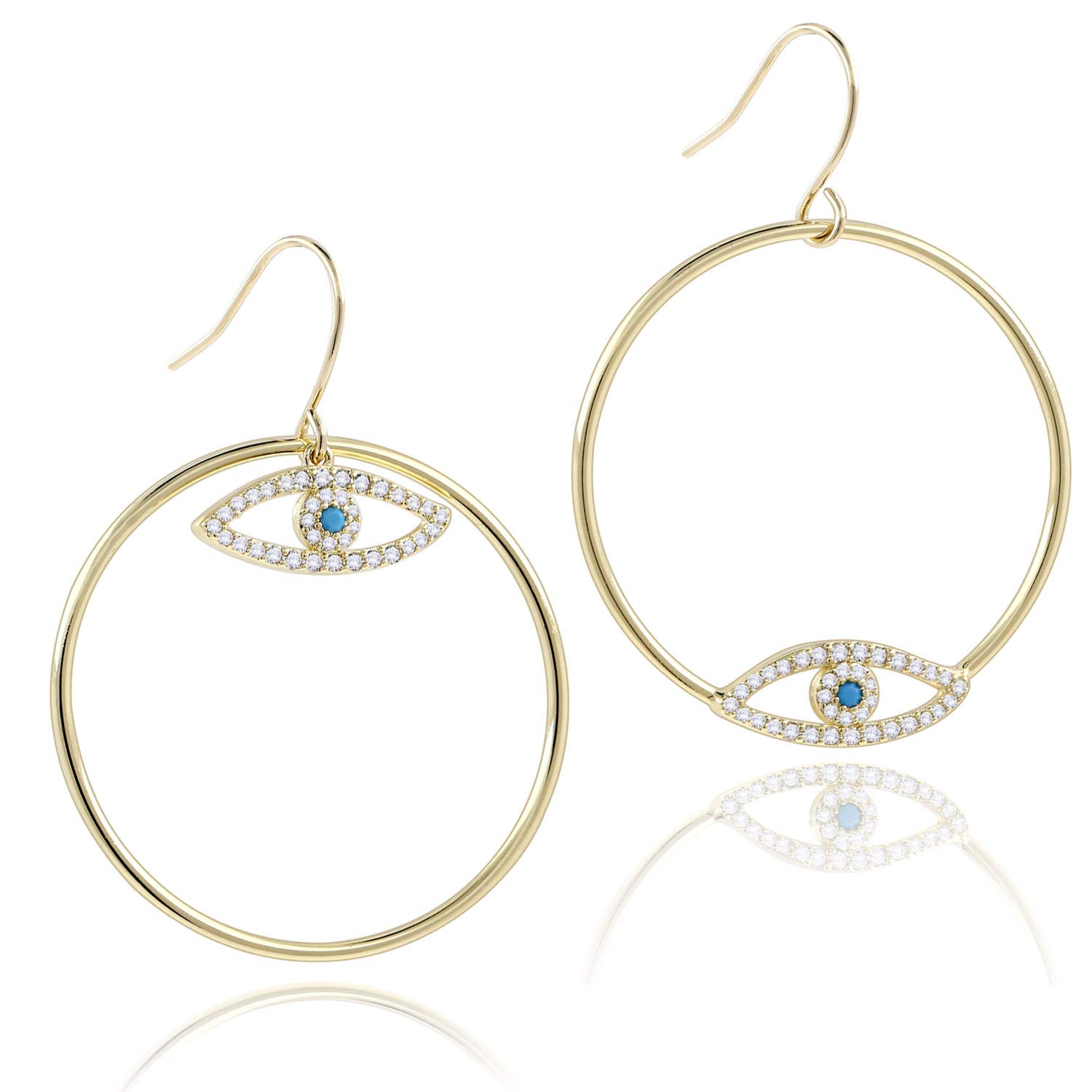 14K Gold Plated Evil Eye Earrings Gold Dangle Earrings for Women Asymmetrical Trendy Drop Earrings
