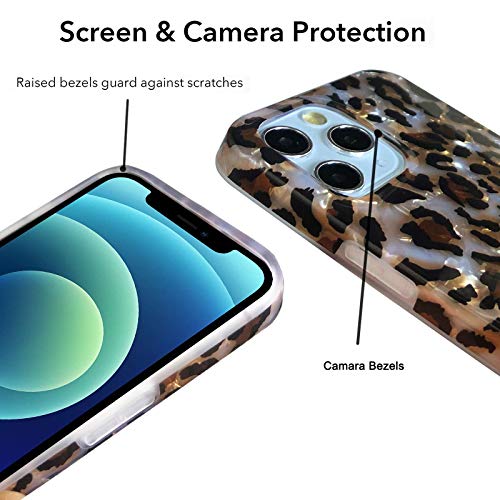 J.west Case Compatible with iPhone 12/12 Pro 6.1-inch, Luxury Sparkle Translucent Clear Leopard Cheetah Print Pearly Design Soft Silicone Slim TPU Protective Phone Case Cover for Girls Women (Bling)