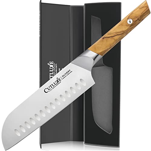 CUTLUXE Santoku Knife – 7" Chopping Knife – Olive Wood Handle – Full Tang – Olivery Series