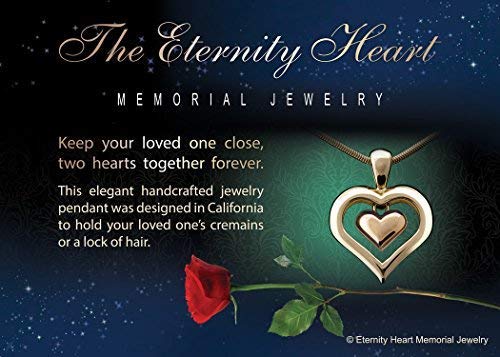 18k Gold Finish Cremation Jewelry Urn Heart Pendant Memorial Keepsake Locket Necklace for Ashes and 20" Gold Chain, The Eternity Heart