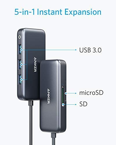 Anker USB C Hub, 5-in-1 USB C Adapter, with SD/TF Card Reader, 3 USB 3.0 Ports, for MacBook Pro 2018/2017/2016, Chromebook, XPS, and More