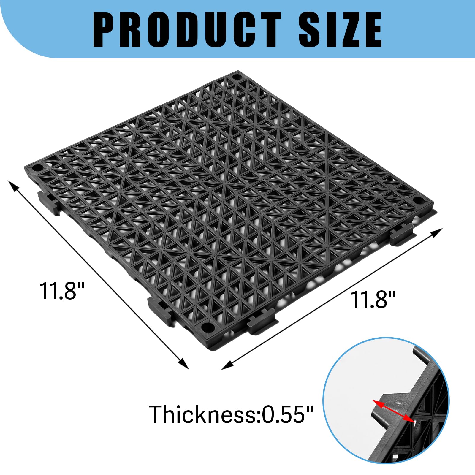 10Pack Modular Rubber Floor Tiles, 12” x 12” Non-Slip Rubber Drain Mats for Pool Hot Tub Flooring, Splicing Commercial Drainage Mat for Deck Swiming Pool Balcony Kitchen Shower Indoor