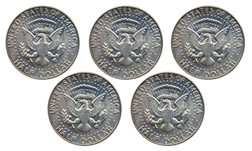 1964 No Mint Mark Set of 5-90% Silver John F Kennedy JFK Half Dollar Circulated Half Dollar Seller Very Fine