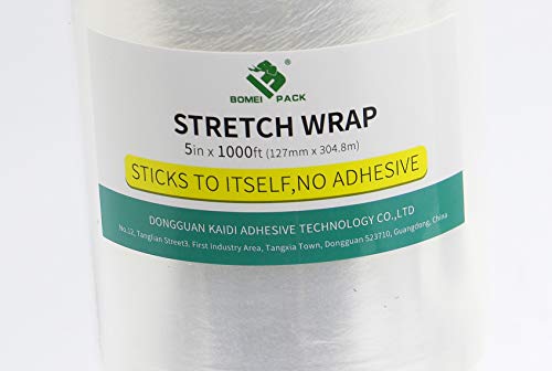 4 Pack Industrial Mini Clear Stretch Wrap with Handle 5" 1000ft 80 Gauge for Pallet Wrap, Durable Self-Adhering Plastic Wrap for Packing, Moving, Heavy Duty, BOMEI PACK