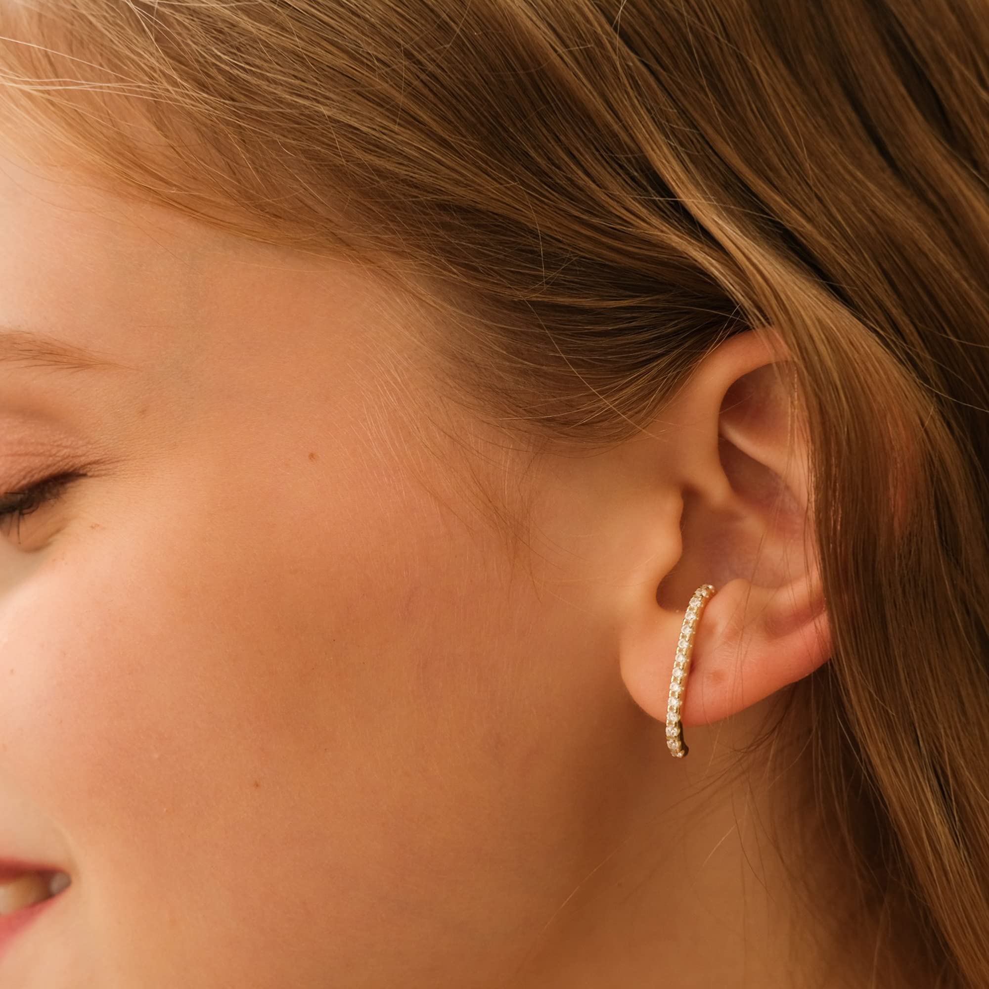 18K Gold Plated Sterling Silver Paved Gemstone Curved Bar Ear Cuffs Suspender Earrings CZ Huggie Earrings