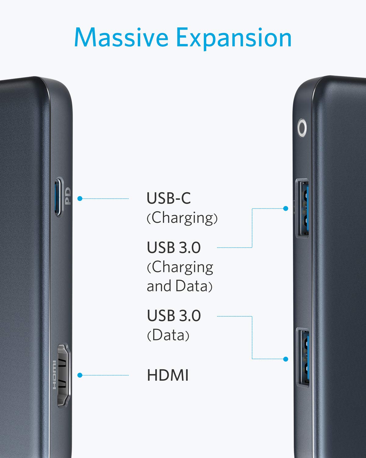 Anker USB C Hub, 4-in-1 USB C Adapter, with 4K USB C to HDMI, 2 USB 3.0 Ports, 60W Power Delivery Charging Port for MacBook Pro 2016/2017/2018, ChromeBook, XPS, and More (Space Grey)