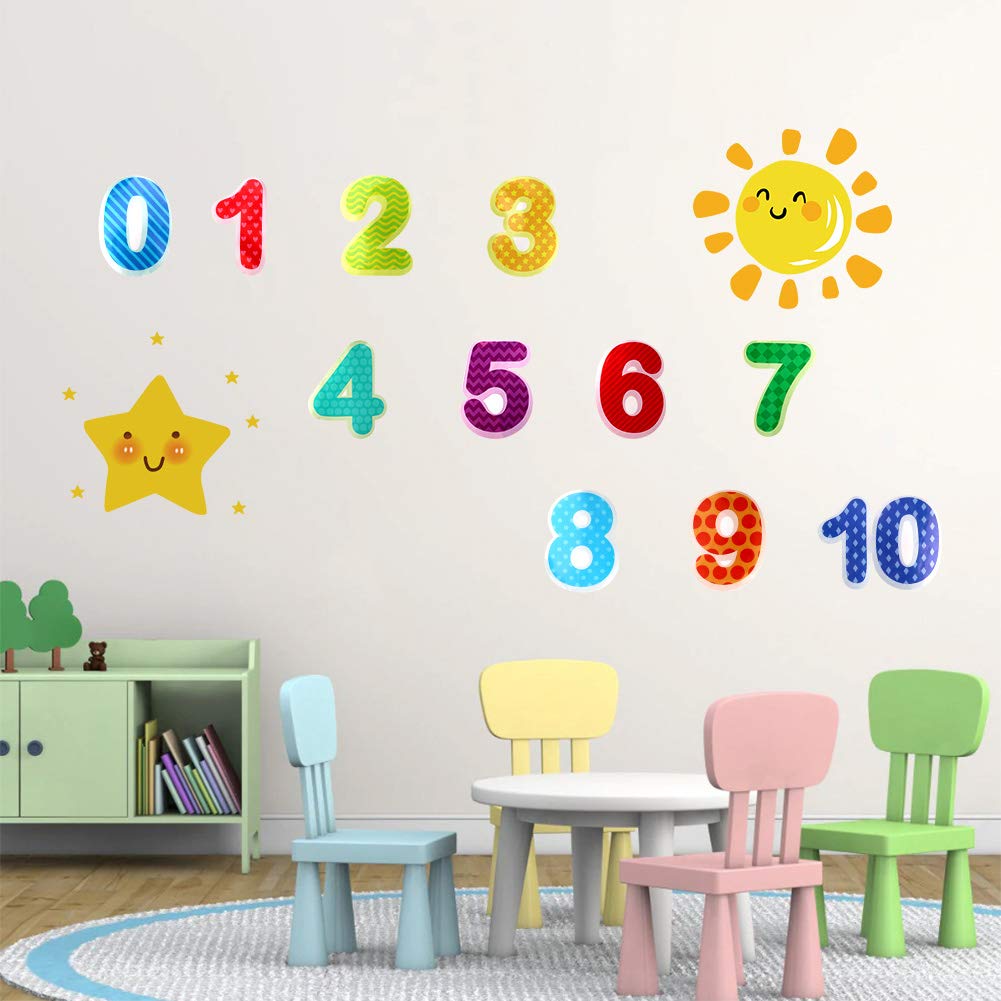 OOTSR 1-10 Number Wall Decals, Removable Wall Decals Stickers Decor, Colourful Number Wall Stickers for Nursery Bedroom Living Room décor