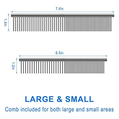 CWXZSTM Pet Steel Combs Dog Cat Comb Tool for Removing Matted Fur - Pet Dematting Comb with Rounded Teeth and Non-Slip Grip Handle - Prevents Knots and Mats for Long and Short Haired Pets,6.5IN/7.4IN