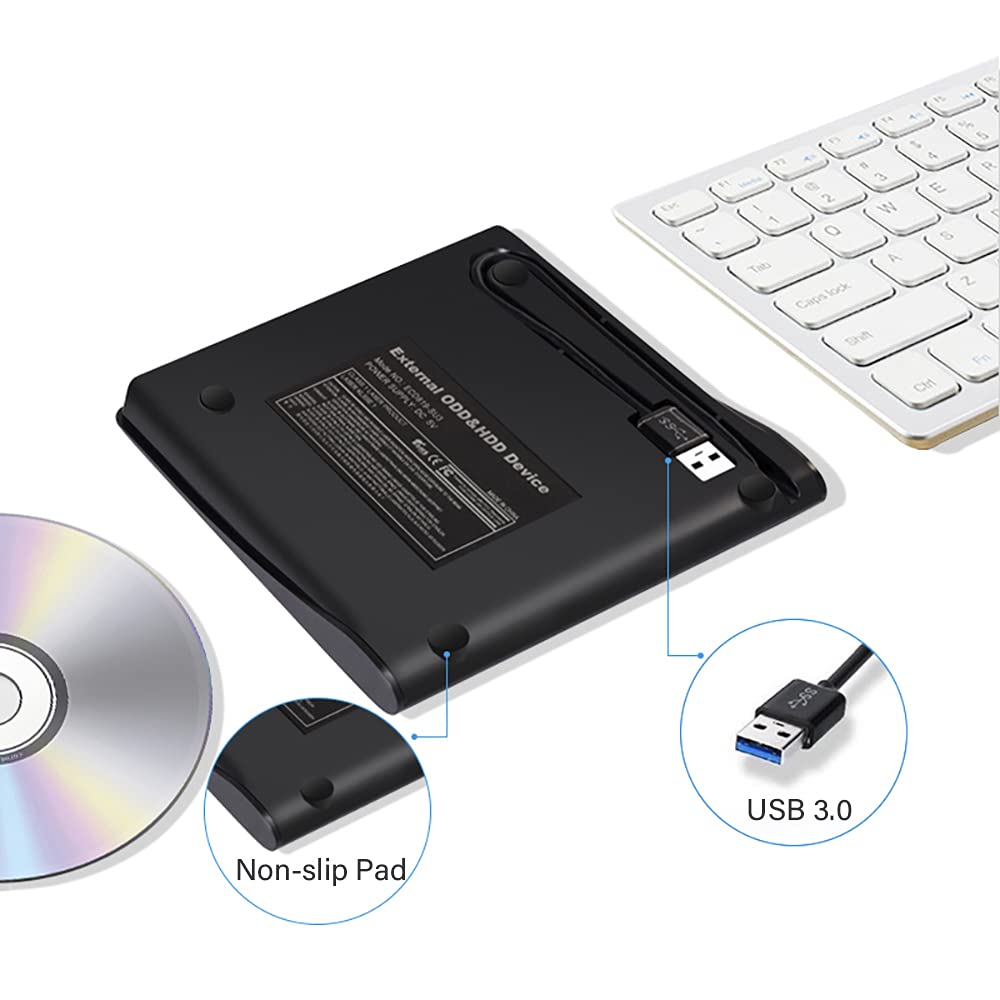 JumPeak External USB 3.0 DVD Player CD Drive Portable CD DVD +/-RW Drive DVD/CD ROM Rewriter Burner Writer for Laptop Desktop PC Windows Linux Mac OS MacBook Pro iMac