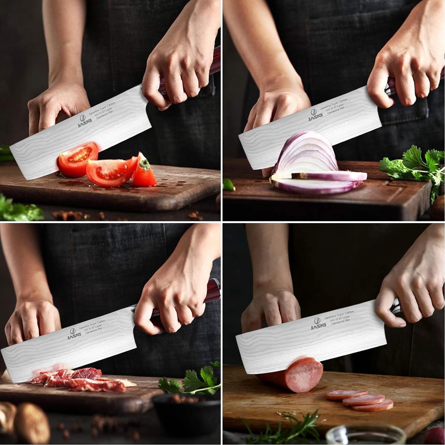 Jasni Chef Knife Professional High Carbon VG10 Damascus Steel Nakiri Knives Japanese 7 Inch Kitchen Knife, Fruit and Vegetable Chefs Knife, Ultra Sharp 67-Layer Forged Blade Knife
