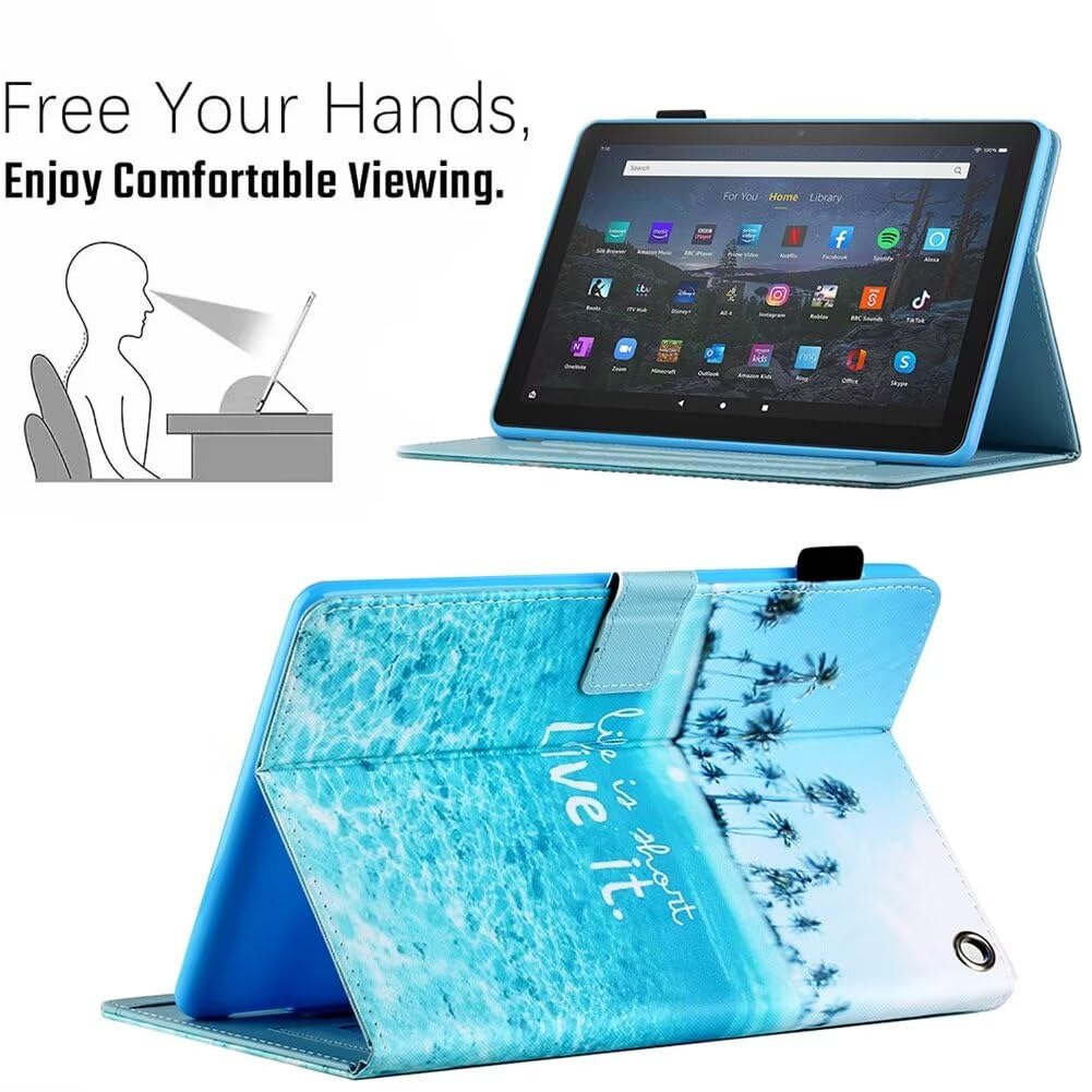 MonsDirect for Fire HD 10 Tablet Case&Fire HD 10 Plus Tablet Case 13th/11th Generation 2023 2021 Release, Smart Auto Wake Sleep Folio Case Stand Protective Cover with Card Slot, Beach