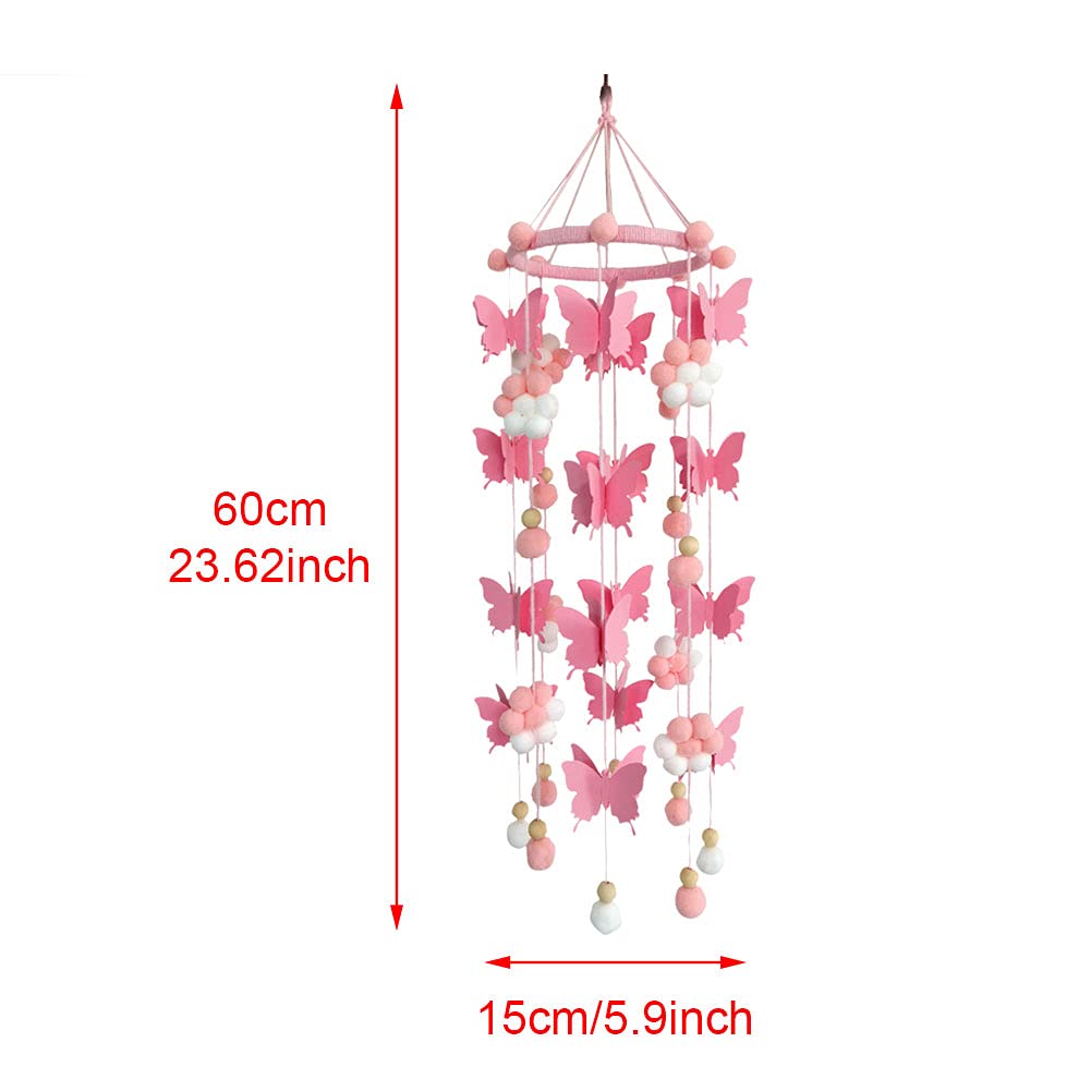 Baby Crib Mobile Cute Butterfly Felt Ball Mobile Ceiling Mobile Hanging Decoration for Baby Nursery Room Decor Baby Shower (Pink)