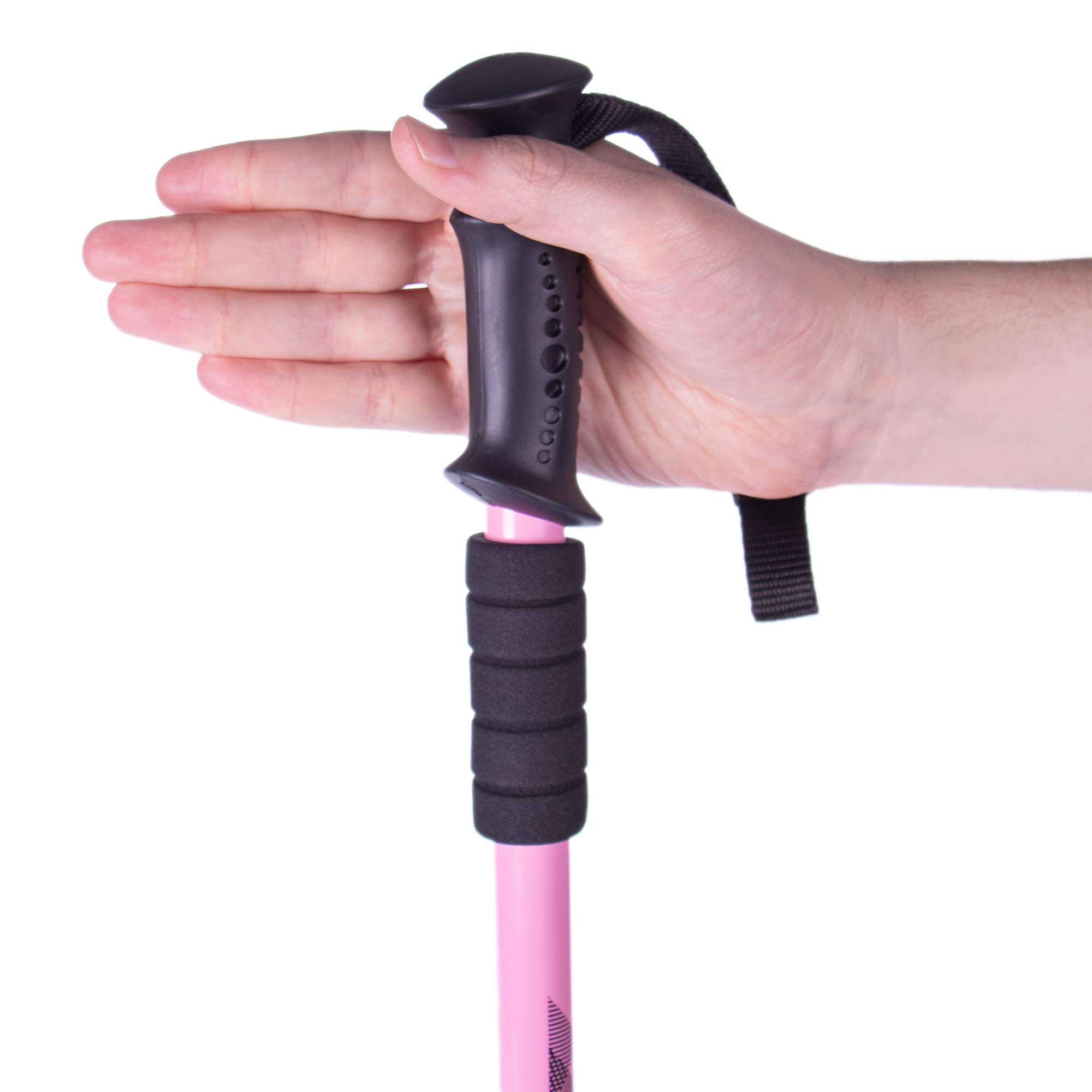 2-Pack Trekking Pole & Women's Walking Staff | Strong Lightweight Aluminum | Telescoping 53" Length Collapses to 23" | All-Terrain: Interchangeable Carbonite Ice Pick Tip, Rubber Tip, Snow Cap (Pink)