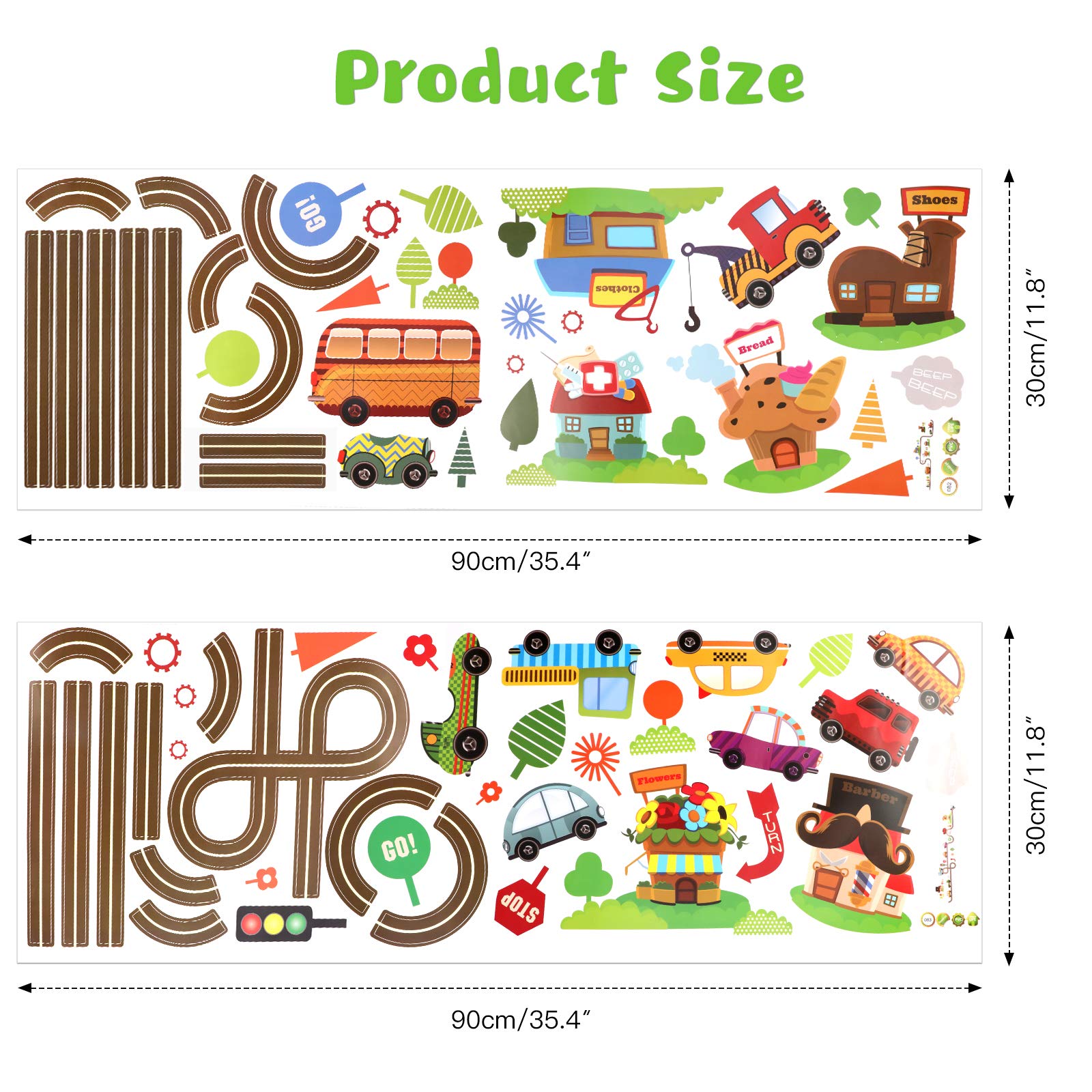 OOTSR Wall Decals, Car Track Wall Sticker Decor for Boys Girls Bedroom, Nursery Room, Home, Living Room Decor