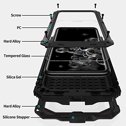 Simicoo Samsung Note 20 Ultra Metal Case with Screen Protector Military Rugged Heavy Duty Shockproof with Stand Camera Protector Full Cover case for Note 20 Ultra (Black)