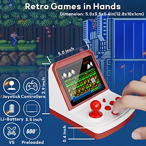 A6 Plus Mini Handheld Game Console 3.5 inch Arcade Style Emulator Portable Games Console Preinstalled Classic FC Games Built-in Rechargeable Battery for Kids Teens Gift 2 Players Red