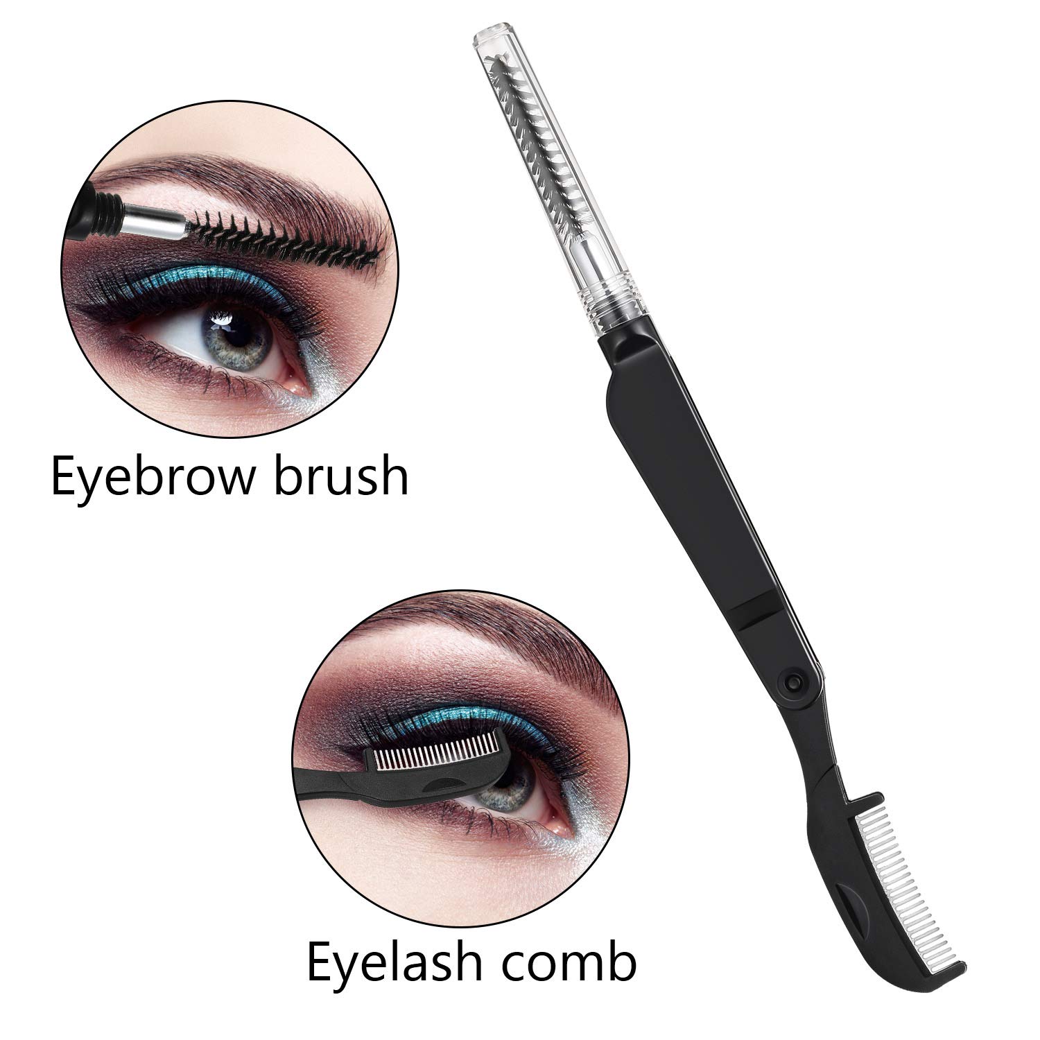 Boao 4 Pcs Eyelash Combs Eyebrow Combs Foldable Eyelash Separator Tool Stainless Steel Teeth Brow Brushes Mascara Brushes Eyebrow Spoolie Grooming Makeup Tool, Black