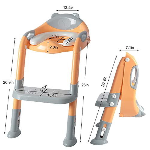 Fedicelly Potty Training Toilet Seat Boys Girls,Toddlers,Kids Potty Chair with Step Stool Ladder(Gray/Orange)