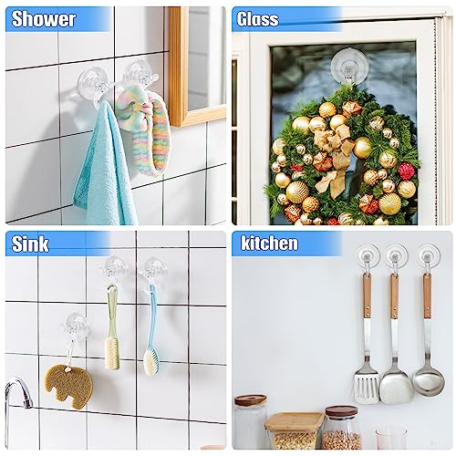 3 Pack Suction Cup Hooks, Clear Heavy Duty Vacuum Suction Cups with Dual Hooks Removable Window Glass Door Suction Hangers, Reusable Suction Cup Holders for Kitchen Bathroom Shower Wreath